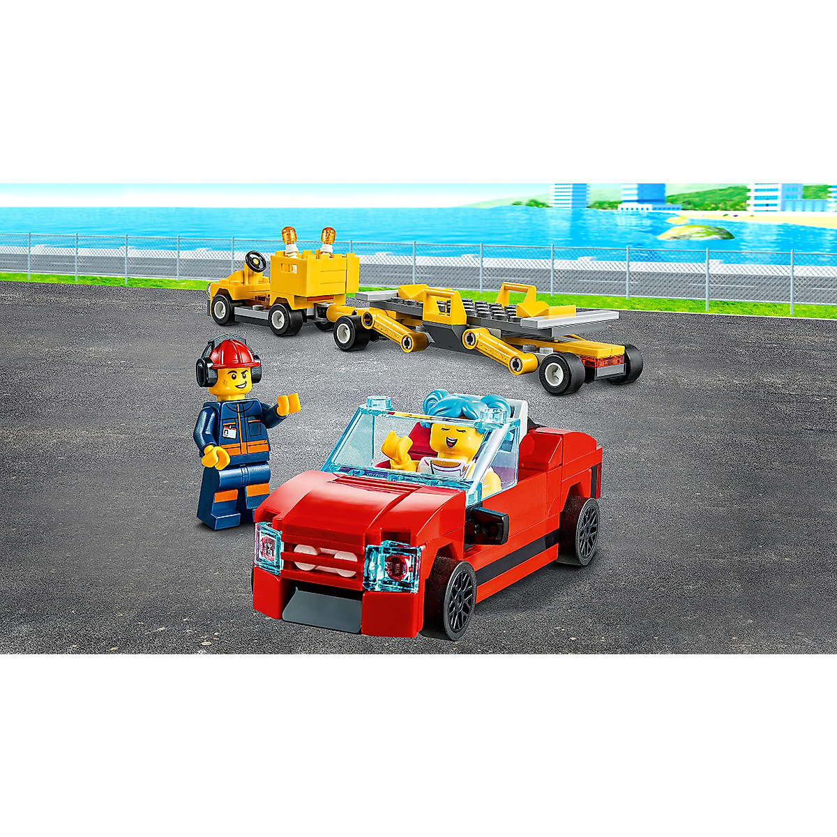 LEGO City Passenger Airplane 60262, with Radar Tower, Airport Truck with a Car Elevator, Red Convertible, 4 Passenger and 4 Airport Staff Minifigures, Plus a Baby Figure (669 Pieces)