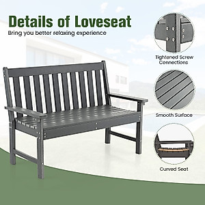 Tangkula 2-Person Outdoor Garden Park Bench, All-Weather HDPE Patio Loveseat Chair with Cozy Backrest, Ergonomic Loveseat Bench for Backyard, Poolside, Front Porch, 705 lbs Max Load