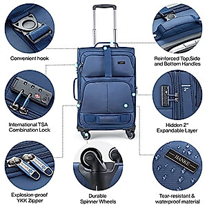Hanke 24 Inch Softside Expandable Luggage Checked luggage Large Suitcase with Lock Travel Luggage Suitcases with Wheels Upright Rolling Luggage for Women Men Weekender