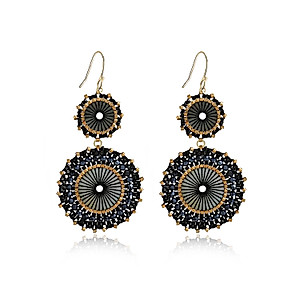 Black Beaded Earrings Glass Seed Beads Bohemian Acrylic Dangle Handmade Fashion Jewelry for Women (Style-42)