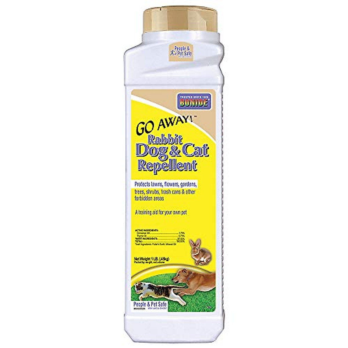 Bonide Go Away! Rabbit, Dog, & Cat Repellent Granules, 1 lb Ready-to-Use, Keep Dogs off Lawn, Garden, Mulch & Flower Beds