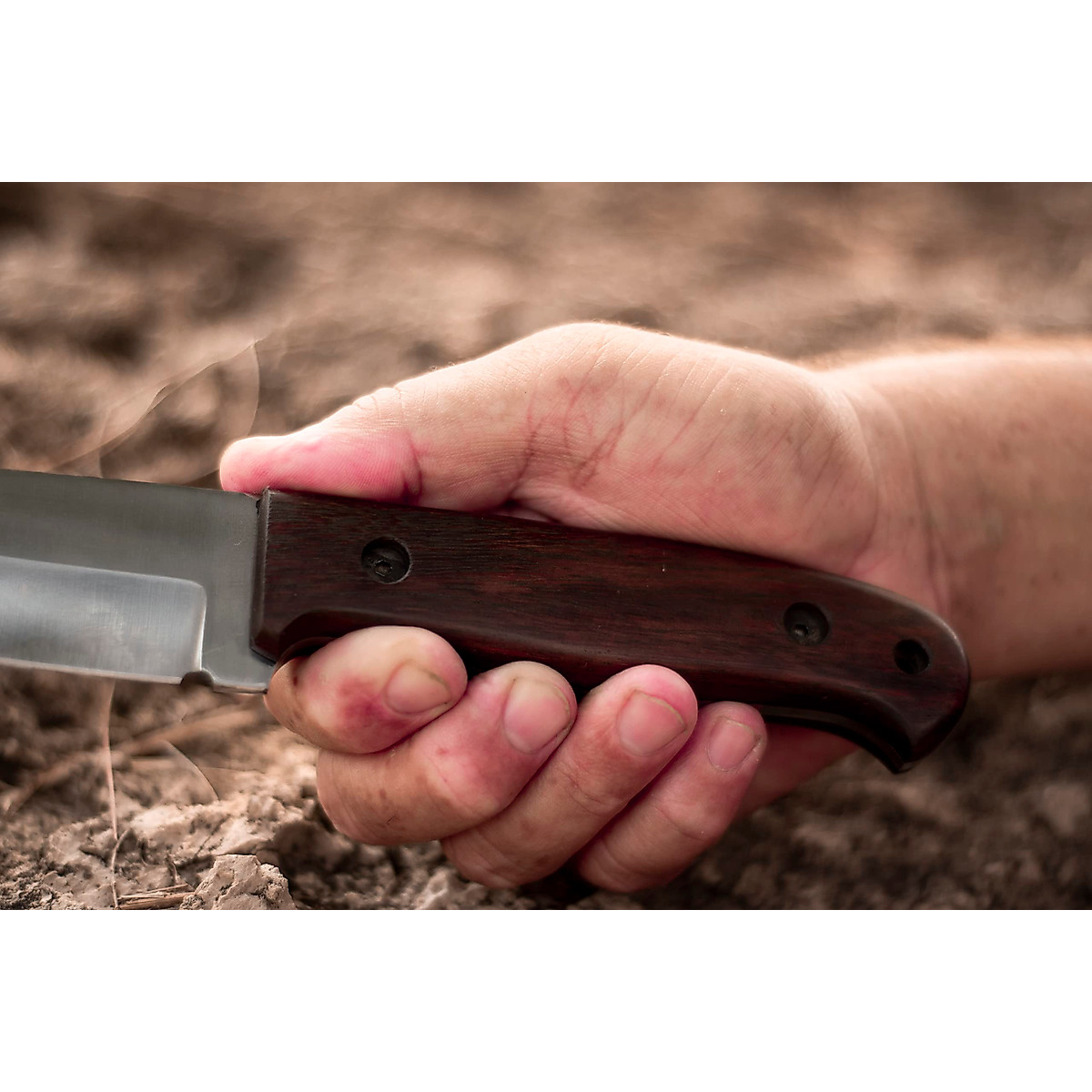 EJOY OUTDOORS Bushcraft knife With Leather Sheath | Fixed Blade Knife | Hunting Knife | Carbon Steel Knife for Men | Outdoor Knife With Wood Handle | 10 Inches Full Tang Survival Knife - Camping Knives | HUNT-08