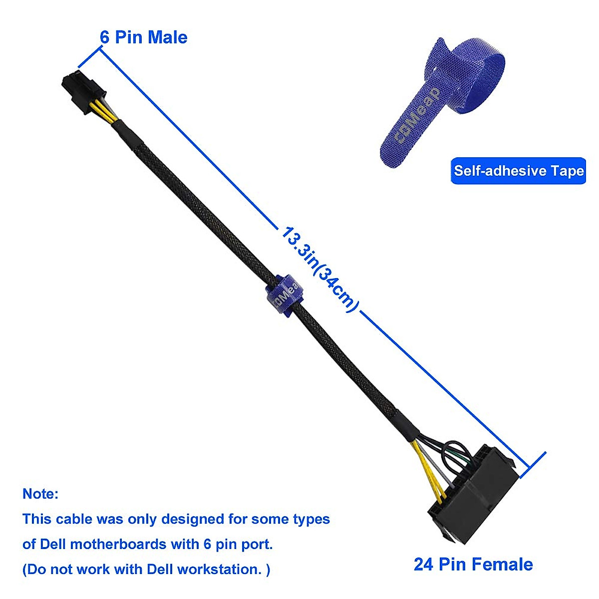 COMeap 24 Pin to 6 Pin ATX PSU Power Adapter Cable for Dell Motherboard with 6 Pin Port 13.3-inch(34cm)