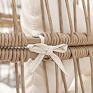 NICESOUL Patio Stationary Egg Chair Outdoor Large PE Rattan Egg Basket Chair Oversized Lounge Chair Wicker Egg Chair (Natural Color)