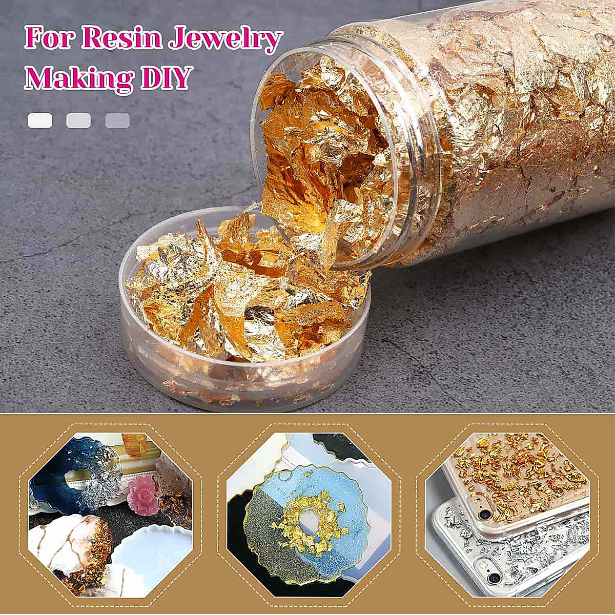 Gold Flakes for Resin, Paxcoo Gold Foil for Nails, Gold Foil Flakes Imitation Gold Leaf for Jewelry Resin, Nails and Jewelry Making, 5 Grams