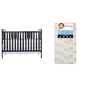 Dream On Me Classic 3 in 1 Convertible Stationary Side Crib with Dream On Me Spring Crib and Toddler Bed Mattress, Twilight