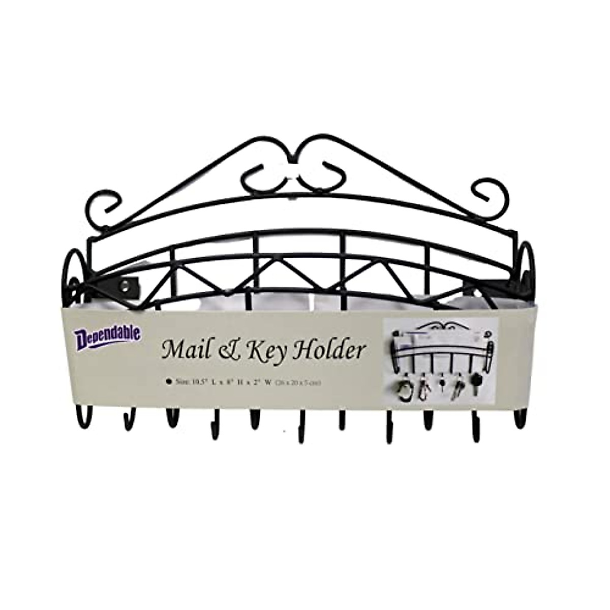 Dependable Industries Mail & Key Holder Hooks Organizer Wall Mounted Decorative Black Matte Entryway Organize Letters, Magazines, Keys, Dog Leashes Multi-Purpose