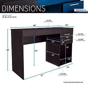 Techni Mobili Computer Home Office or Bedroom Storage & Drawers Ideal for Small Spaces Writing Desk, 47.6" W x 16.1" D x 30.3, White