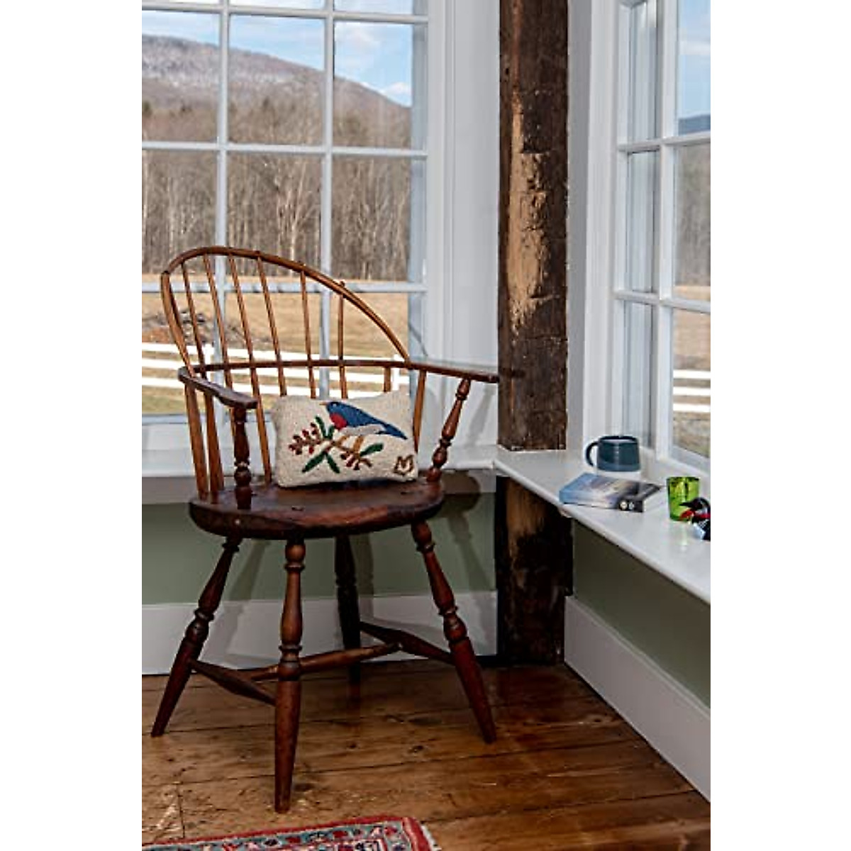 Chandler 4 Corners Artist-Designed Bluebird and Berries Hand-Hooked Wool Decorative Throw Pillow (8” x 12”) Wildlife Pillow for Couches & Beds-Easy Care, Low Maintenance Nature & Bird Pillow