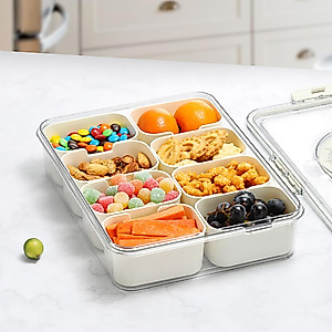 Olavon Clear Snackle Box Container with Lid and Handle - 8 Compartments Divided Serving Tray, Portable Snack Charcuterie Organizer, Snackable Box Platters for Candy, Fruits, Snacks