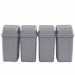 Cand 4 Pack 7 Liter Swing Top Trash Can, 1.8 Gallon Plastic Garbage Can, Gray Dustbin