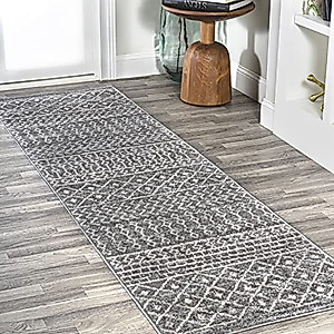 JONATHAN Y MOH106B-28 Arta Moroccan Modern Geometric Rug Farmhouse Southwestern Vintage Indoor Area Rug,High Traffic,Bedroom,Kitchen,Living Room,Non Shedding,2 X 8,Gray/Cream