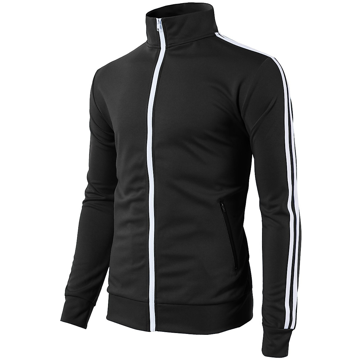 H2H Mens Active Slim Fit Track Lightweight Jacket Zip-up Long Sleeve BLACK US 2XL/Asia 3XL (CMOJA0103)