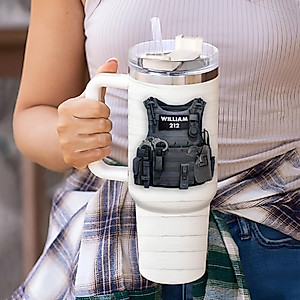 Hyturtle Police Gifts Personalized Thin Blue Line Tumbler US Flag Police Academy Graduation Gifts for Men Cops Officer Retirement 40 Oz Tumbler With Lid And Straw