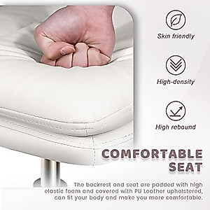 LEMBERI PU Leather Armless Office Desk Chair No Wheels,Criss Cross Legged Home Office Wide Padded Swivel Vanity Chair,120°Rocking Mid Back Ergonomic Computer Task Chair for Make Up,Small Space