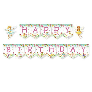 Fairy Tea Party Banner Fairy Party Supplies Fairy Happy Birthday Party Banner Fairy Banner for Fairy Floral Birthday Party Supplies