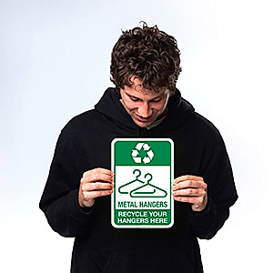 Metal Hangers Recycle Your Hangers Here Sign, 10x7 Inches, 4 Mil Vinyl Decal Stickers Weather Resistant, Made in USA by Sigo Signs