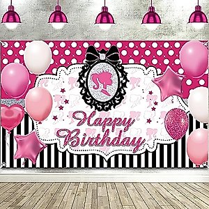 Pink Girl Birthday Party Backdrop Banner Princess Themed Backdrop Doll Head Photo Frame Glamour Girl Photography Background Pink Girls Birthday Party Decorations Photo Props Girl Party Favor
