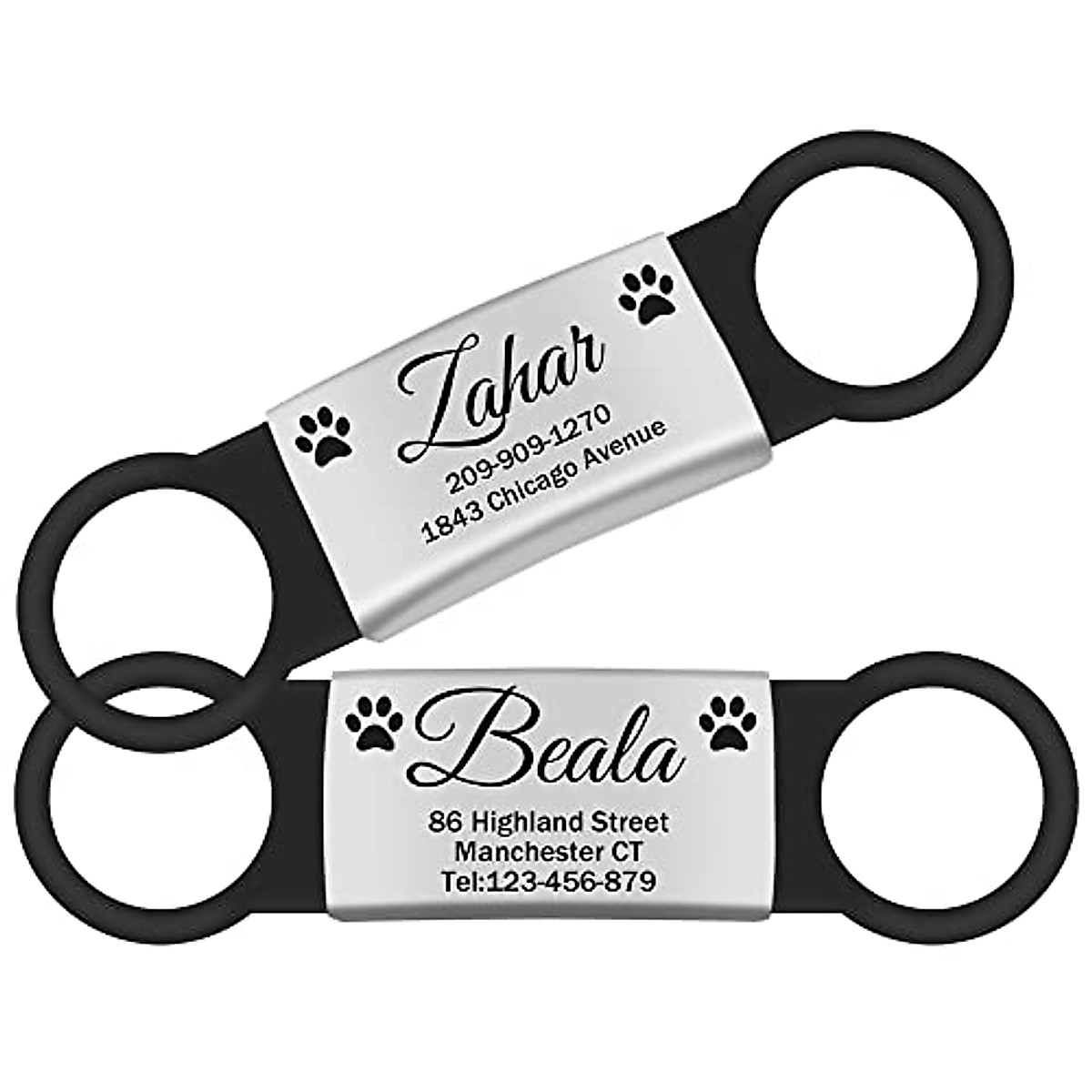 JATEBI 2 Pack Personalized Dog Tag, Slide-On Pet ID Tags,Stainless Steel Dog Tags, No Jingle Slide on Cat ID Tag, Custom Engraved No Noise Animal Identification Tag(L Silver)…