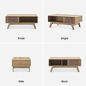 mopio Ensley Coffee Table, Mid Century Modern Coffee Table with Storage, Farmhouse Coffee Table, Wood Coffee Table, Living Room Tables, Center Table (Fluted (Oak))