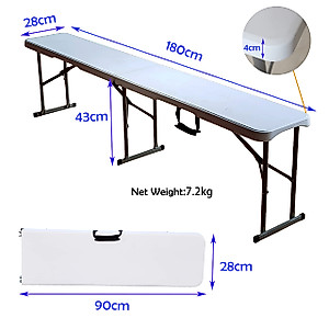 deaciber 2PCS 6ft Folding Benches Heavy Duty for Garden Picnic BBQ Party Camping Dining Seat