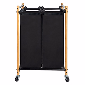 STORAGEIDEAS Laundry Sorter Hamper with Wheels, Heavy-Duty Laundry Basket Sorter Rolling Cart with Lockable Wheels and Removable Bags, Laundry Cart 2 Sections, Bamboo