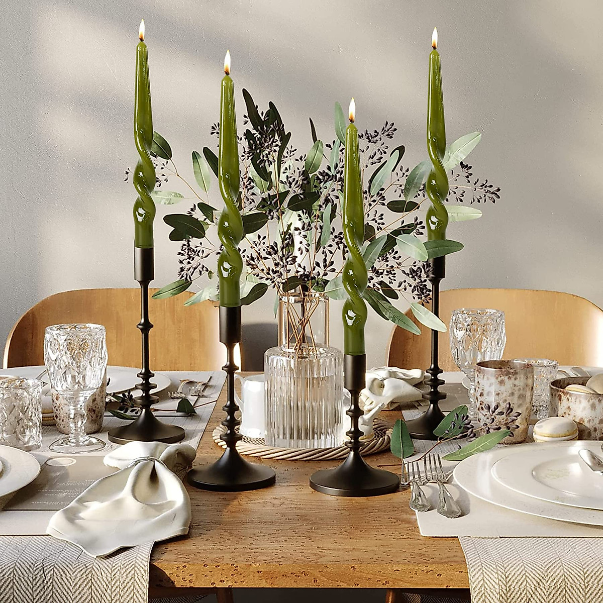 MAITREYA White Taper Candles Conical Stick Candles Spiral Taper Candles-Set of 4 for Decoration Weddings Party Church-Unscented Dripless Candles,10inch(D-White)