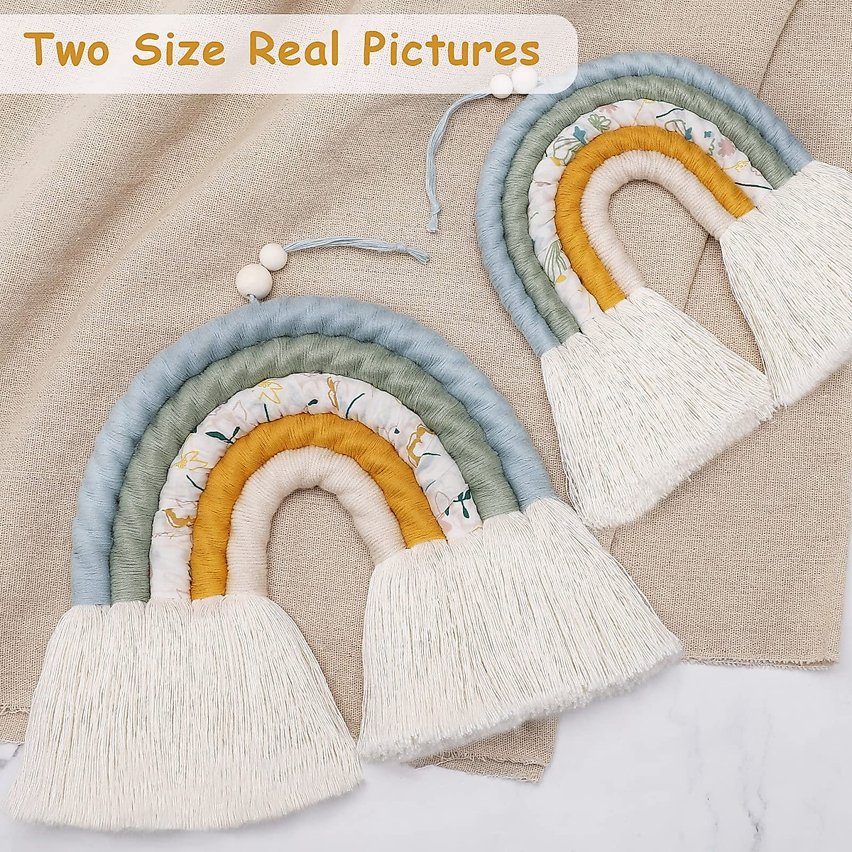 Macrame Rainbow Wall Hanging Boho Nursery Baby Room Kids Green Rainbow Décor (7X7Inches,Green)