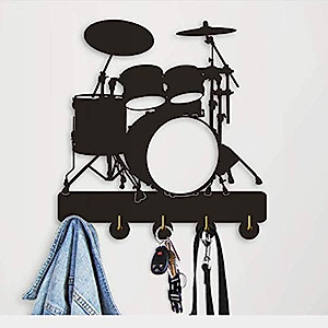 Musical Instrument Drum kit Key Hook Wall Door Clothes Coat Hat Hanger Key Holder with 5 Hooks Strong Adhesive Sticker Wood Hook,Drummer Gift,Brithday Gift.
