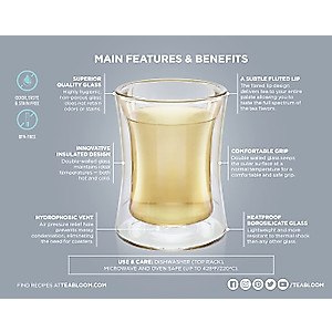 Teabloom Modern Insulated Turkish Tea Glasses - Set of 6 Double Walled Glass Teacups (6 oz / 177 ml)