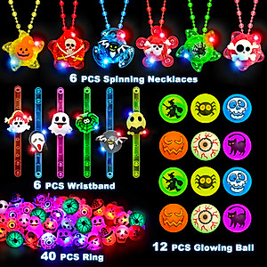 64Pcs Halloween Party Favors for Kids, Glow in The Dark Halloween Toys Bulk Light Up Rings Necklaces Bracelet Halloween Goodie Bag Fillers Stuffers Halloween Treats for Classroom Prizes Trick or Treat