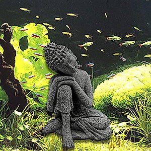 Together-life Buddha Fish Aquarium Decoration, Meditating Buddha Fish Tank Decor Sitting Sandstone Buddha Statue Buddhist Meditation Ornament Decor for Fish Tank Aquarium Home Garden Decor