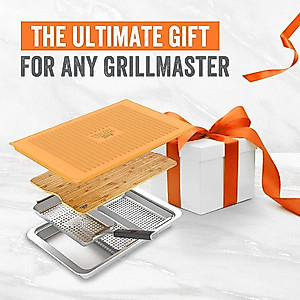 Yukon Glory™ BBQ 'N SERVE Premium Set, Includes 3 Grill Baskets, Serving Tray, Bamboo Cutting Board, Plastic Lid and Clip-on Handle