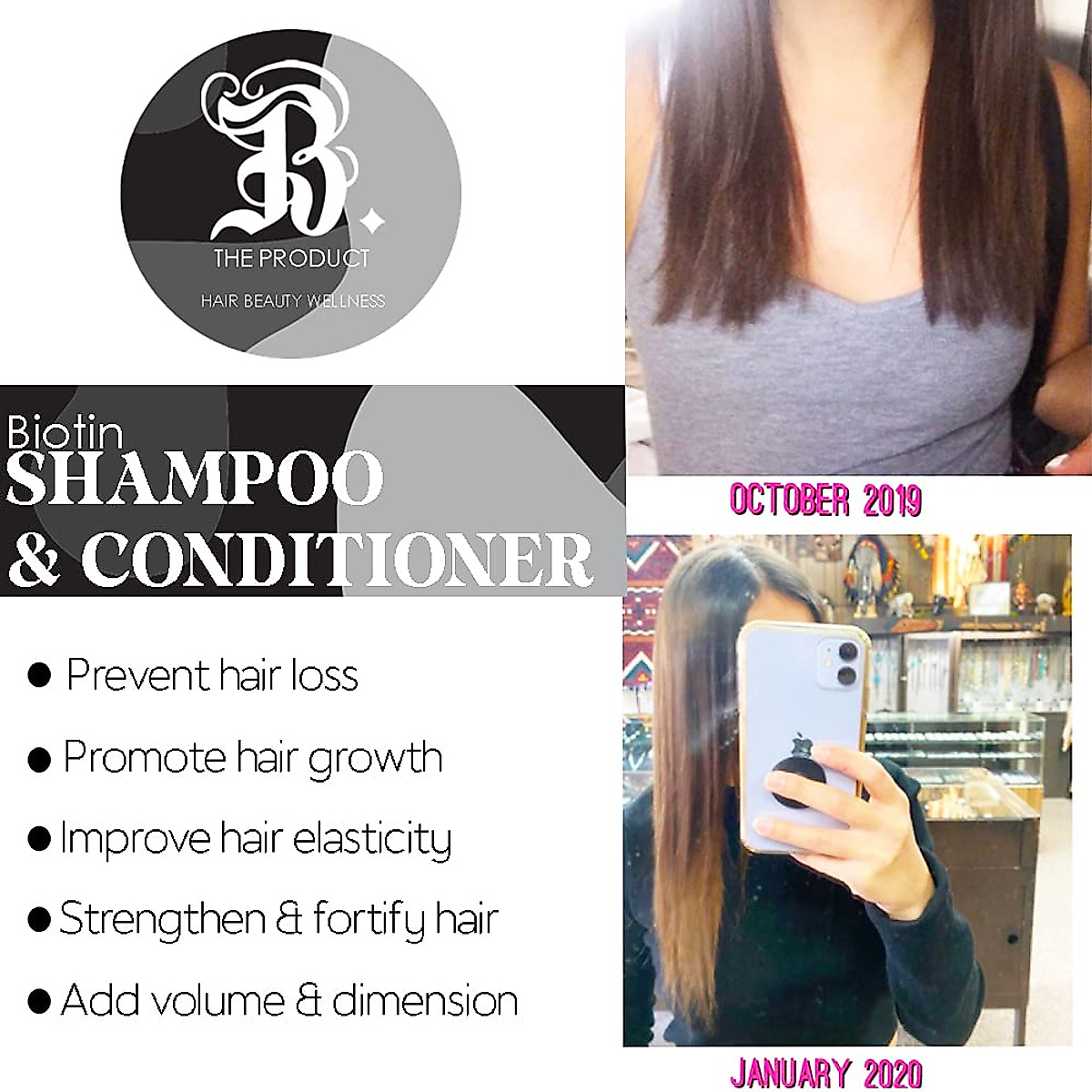 B THE PRODUCT High Potency Biotin Hair Growth Shampoo & Conditioner Set - Fortified with Vitamins E, A, C & B for Fastest Hair Growth (8.5oz.)