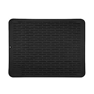 Piduules Eco-friendly Silicone Dish Drying Mat Large Reusable Non-slipping and Heat Resistant Dish Quick Drying Pad, Dishwasher Safe, Black XL 18”x15.8”