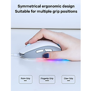 PHNIXGAM Cat Paw RGB Gaming Mouse, Silent Optical Computer Mice USB Wired with 6 Adjustable DPI Up to 7200, RGB Lighting, 6 Programmable Buttons for Windows/Vista/Linux (White)