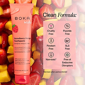Boka Fluoride Free Toothpaste Nano Hydroxyapatite, Helps Remineralize, Appropriate for Sensitive Teeth, Whitening - for Adult, Kids Oral Care - Strawberry Mango Flavor, 4oz 1Pk - US Manufactured