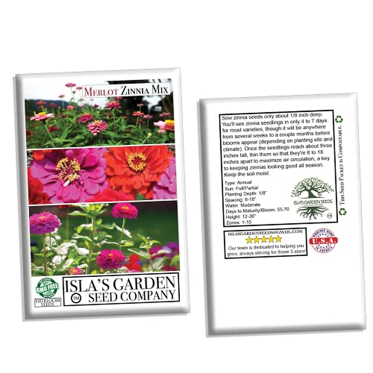Zinnia "Merlot Mix" Flower Seeds for Planting, 200+ Flower Seeds Per Packet, Meteor, Purple Prince and Scarlet Flame Zinnias, Non GMO & Heirloom Seeds, Botanical Name: Zinnia elegans