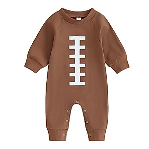DuAnyozu Newborn Baby Boy Girl Football Outfit Long Sleeve Romper Jumpsuit Infant Game Day Outfit Fall Winter Clothes (coffee-color, 3-6 Months)
