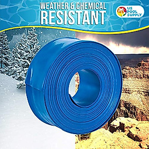 U.S. Pool Supply 1-1/2" x 50' Heavy Duty Blue Swimming Pool Backwash Hose with Hose Clamp