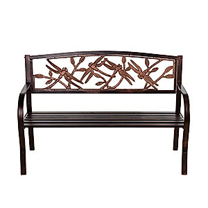 Evergreen Weatherproof Dragonfly Outdoor Bench | Holds Up to 300 lbs | Furniture for Lawn Garden Patio Porch Park Deck | Steel | Bronze