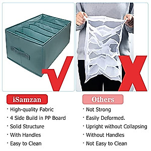 iSamzan Closet Organizers and Storage, Fabric Wardrobe Clothes Organizer, Folding Storage Box with Handle Built in PP Board, Drawer Dividers Organizer, Jeans, T Shirt, Baby Clothing, Towel, Pants Organizer (1Pcs 6 Grids 17.3*11*8.7in)