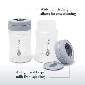 Ameda MYA Replacement Bottles with Locking Caps & Rings, Storage Bottle, Baby Essentials, Breastfeeding Supplies, 2 Count