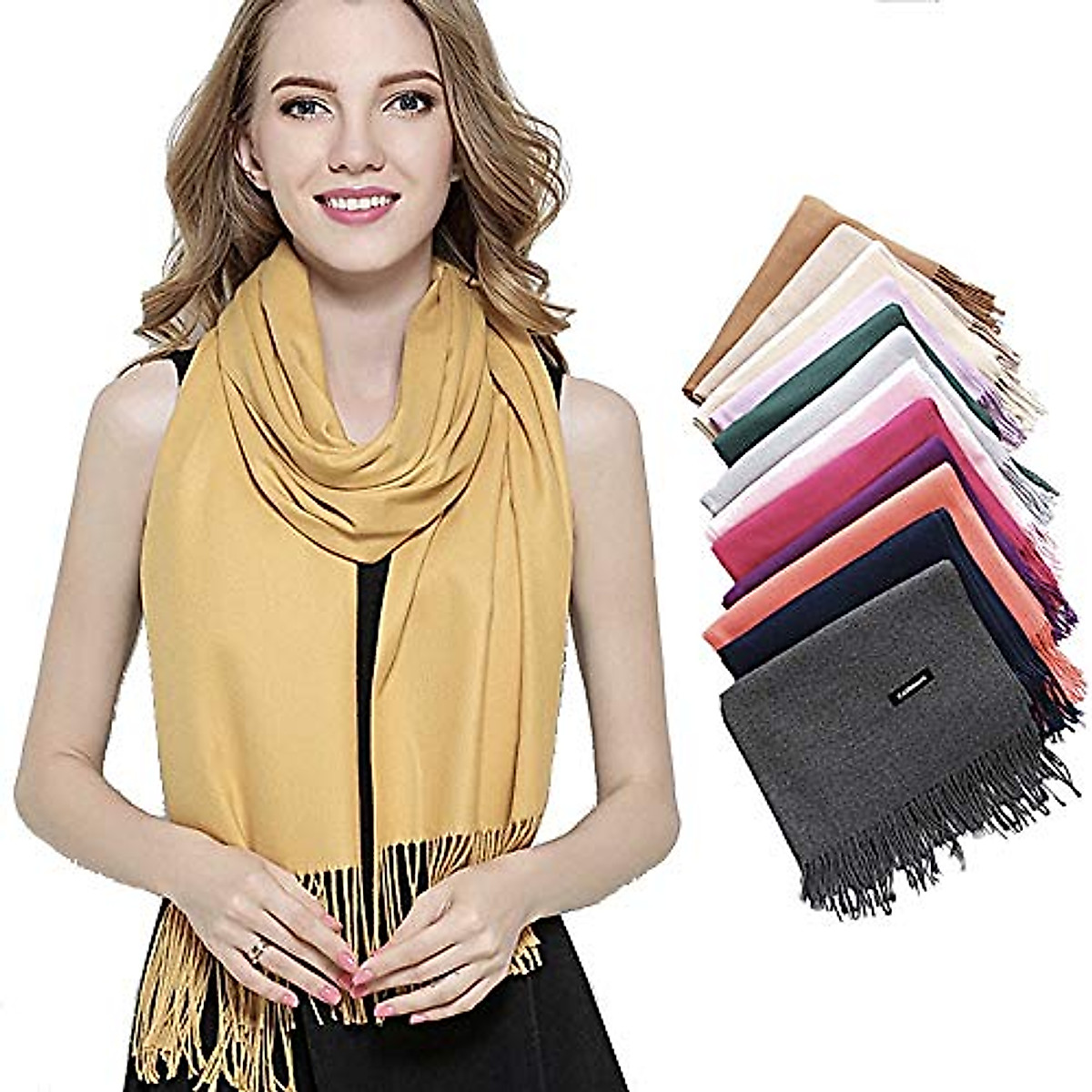 Roll Up Unisex Classic Luxurious Soft Cashmere Winter Scarf, Scarves (Mustard)