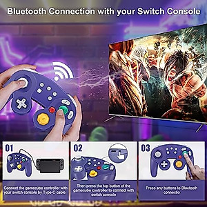 ADHJIE Gamecube Controller for Switch Nintendo,Wireless Gamecube Switch Controller for Nintendo Switch/PC/Steam,6-Axis Gyro Motion,One-Button Wake Up & Auto Turbo, Purple