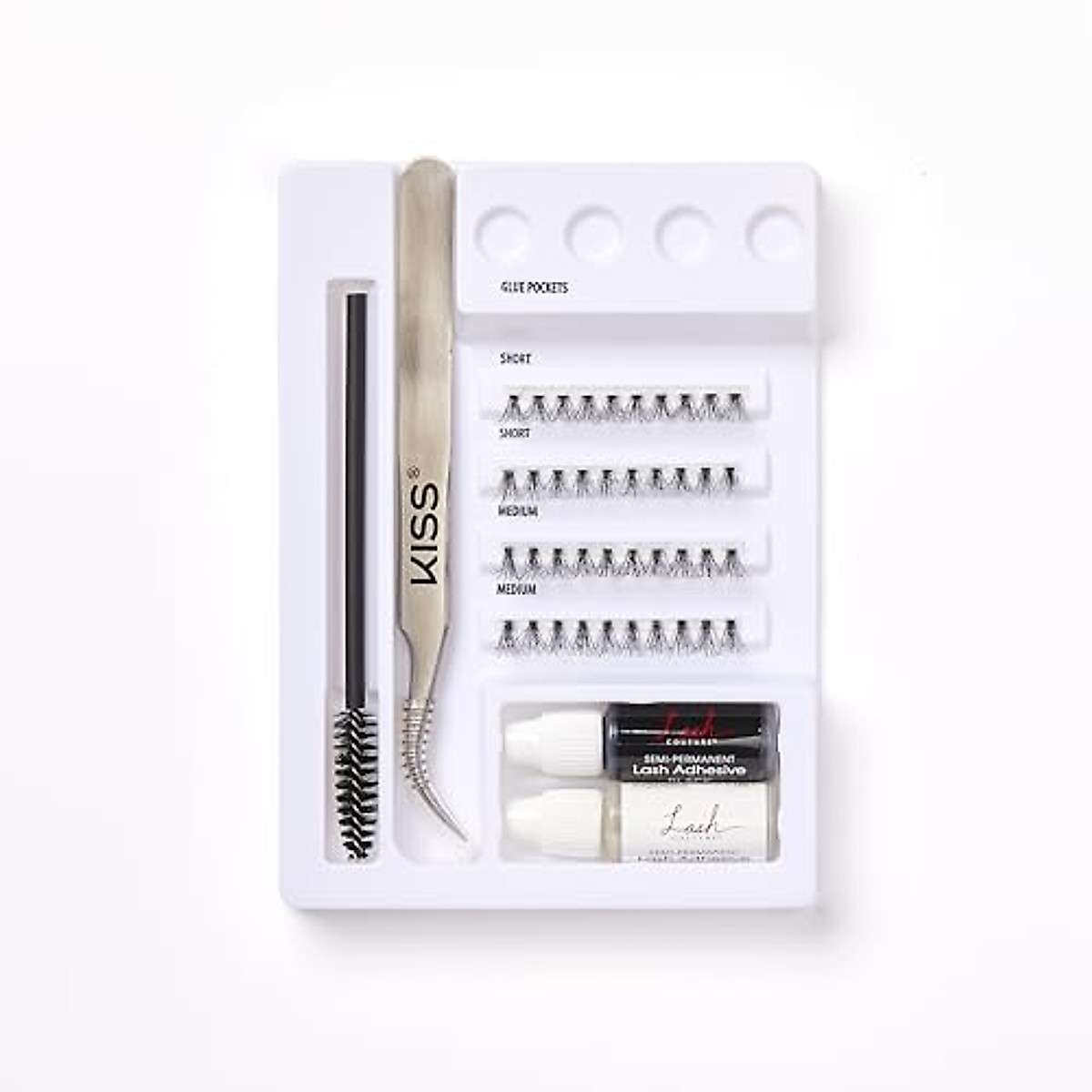 KISS Lash Couture Luxtension False Eyelashes, 'Lash Extension Kit', 12 mm, Includes 40 Wisps, Tweezers, Spoolie, Semi-Permanent Lash Adhesive And Remover, Contact Lens Friendly, Easy to Apply, Reusable Strip Lashes