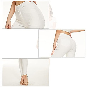 NanaDay Womens Hyper Stretch Skinny Pants Comfy Jeans with Pockets (Off-White, 2XL)