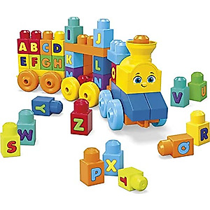 MEGA BLOKS Fisher-Price ABC Blocks Building Toy, ABC Musical Train with 50 Pieces, Music and Sounds for Toddlers, Gift Ideas for Kids Age 1+ Years