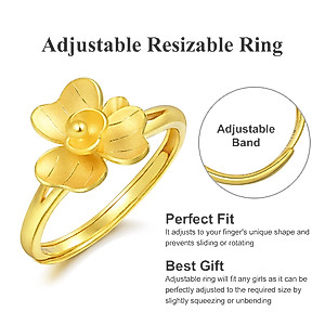CHOW SANG SANG Chinese Wedding Collection 999.9 24K Gold Price-by-Weight 4g Gold Floral Ring (Adjustable) for Women 90353R