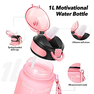 MEITAGIE Water Bottle 32oz with Straw, Motivational Water Bottle with Time Marker & Buckle Strap,Leak-Proof Tritan BPA-Free, Ensure You Drink Enough Water for Fitness, Gym, Camping, Outdoor Sports
